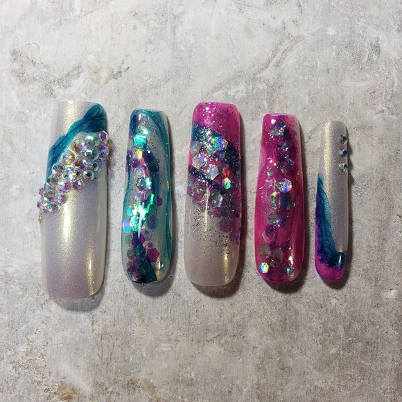 ePressed | Makeup | Custom Gel Press On Nails Handmade Pc Set Mermaid ...
